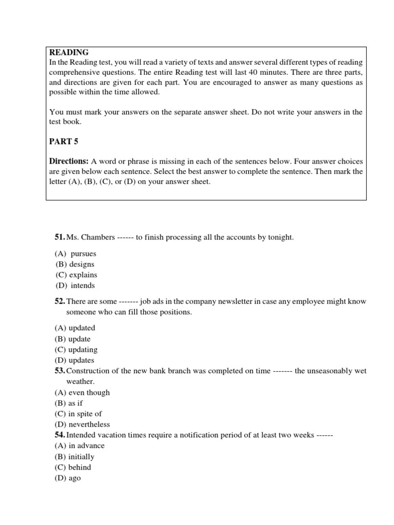 Toeic - Part5 6 - 7 - PLACEMENT TEST | PDF | Focus Group | Retail