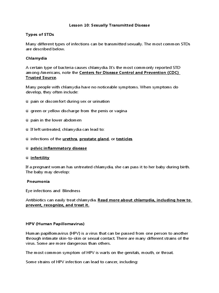 Lesson 10: Sexually Transmitted Disease Types of Stds | PDF | Sexually ...
