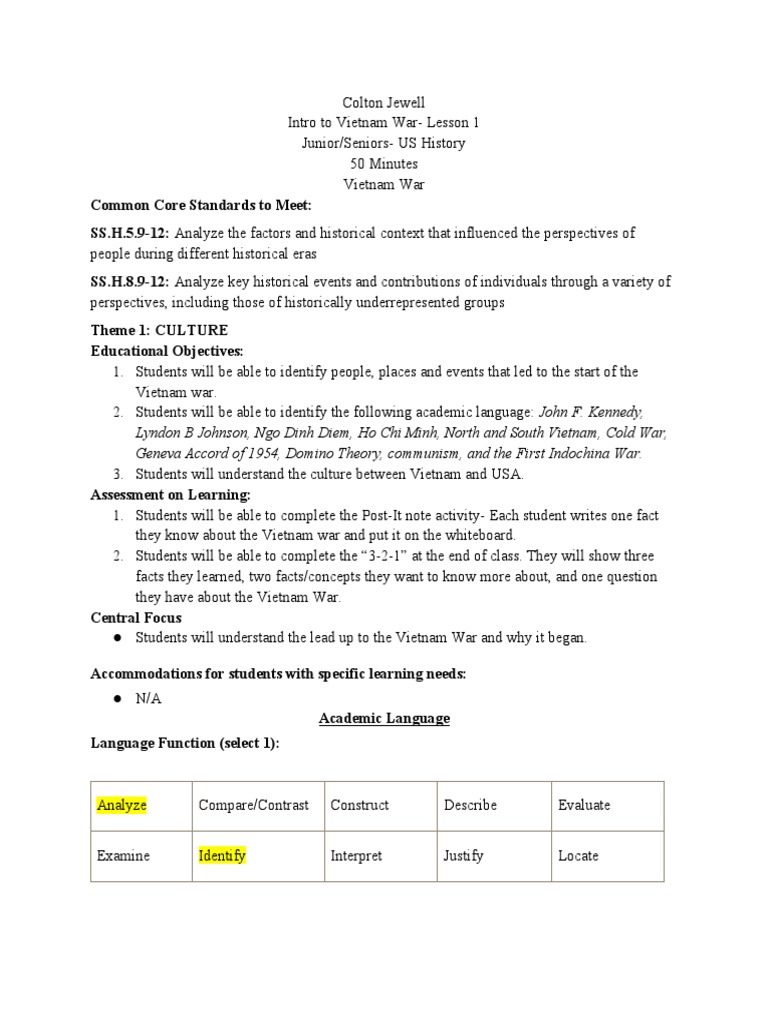 Intro to Vietnam War: Lesson 1 Overview | PDF | North Vietnam | Vietnam War