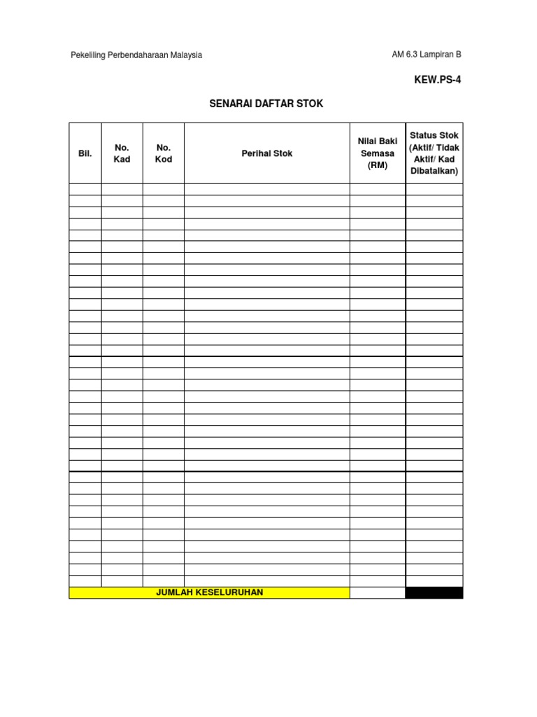 Kew - PS 4 Senarai Daftar Stok PDF | PDF