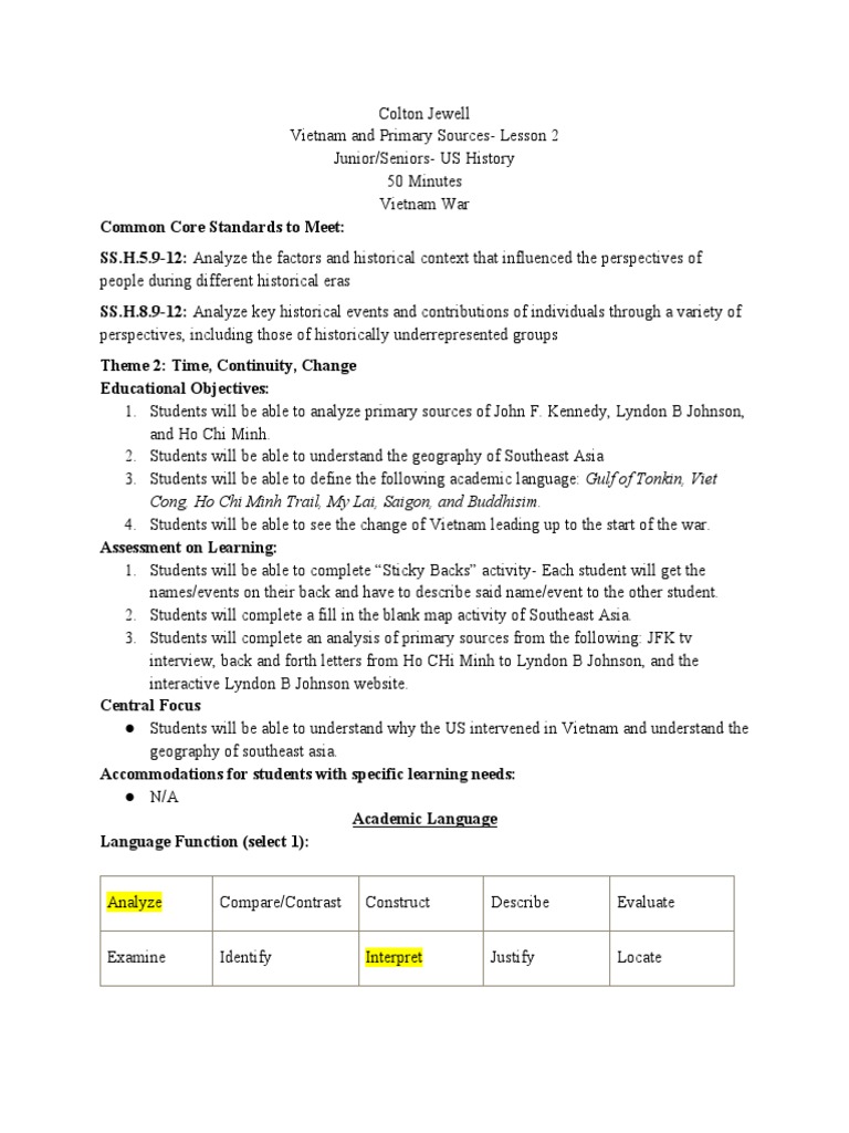 Analyzing Vietnam War Primary Sources | PDF | Vietnam War | North Vietnam