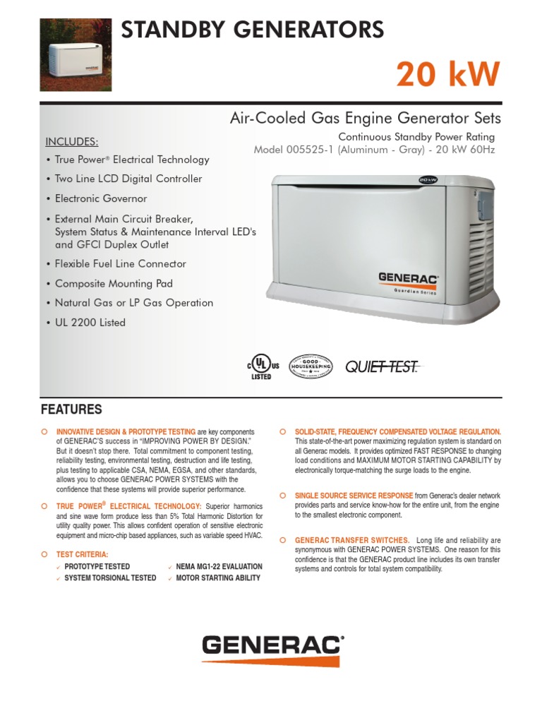 Standby Generators: Air-Cooled Gas Engine Generator Sets | PDF ...
