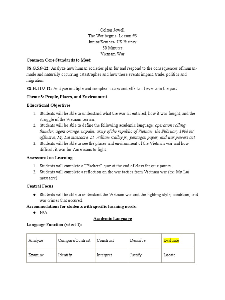 Lesson Plan 3 - The Fighting Begins | PDF | Vietnam War | People's Army ...