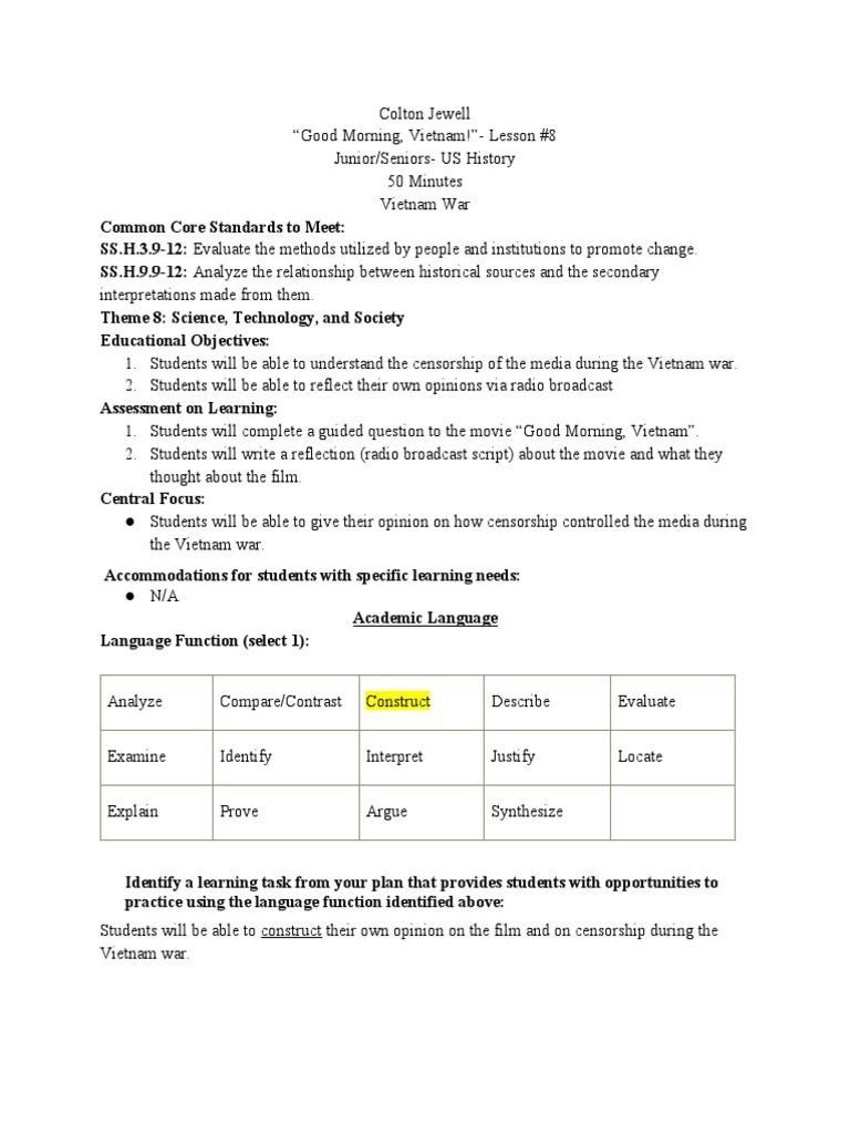 Lesson Plan 8 - Good Morning Vietnam | PDF | Censorship | Lesson Plan