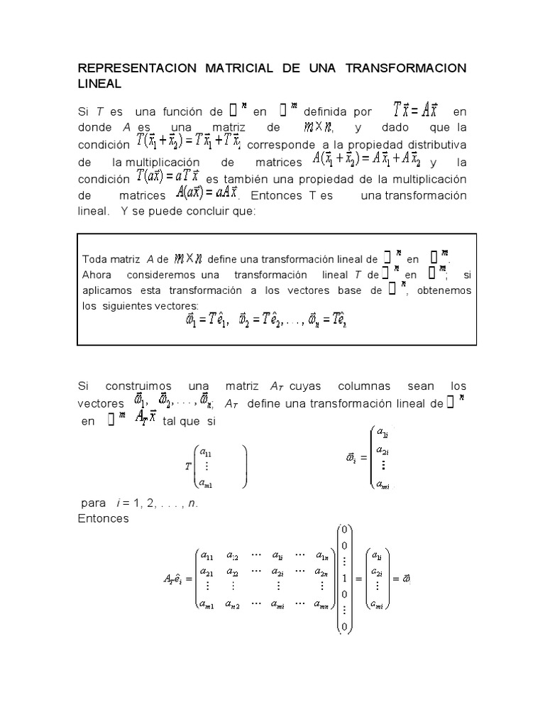Representacion Matricial de Una Transformacion Lineal | PDF