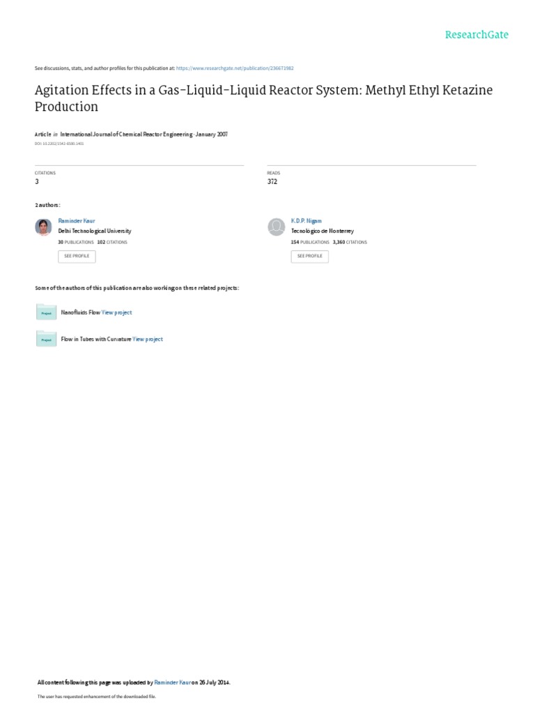 Agitation Effects in A Gas-Liquid-Liquid Reactor System: Methyl Ethyl ...