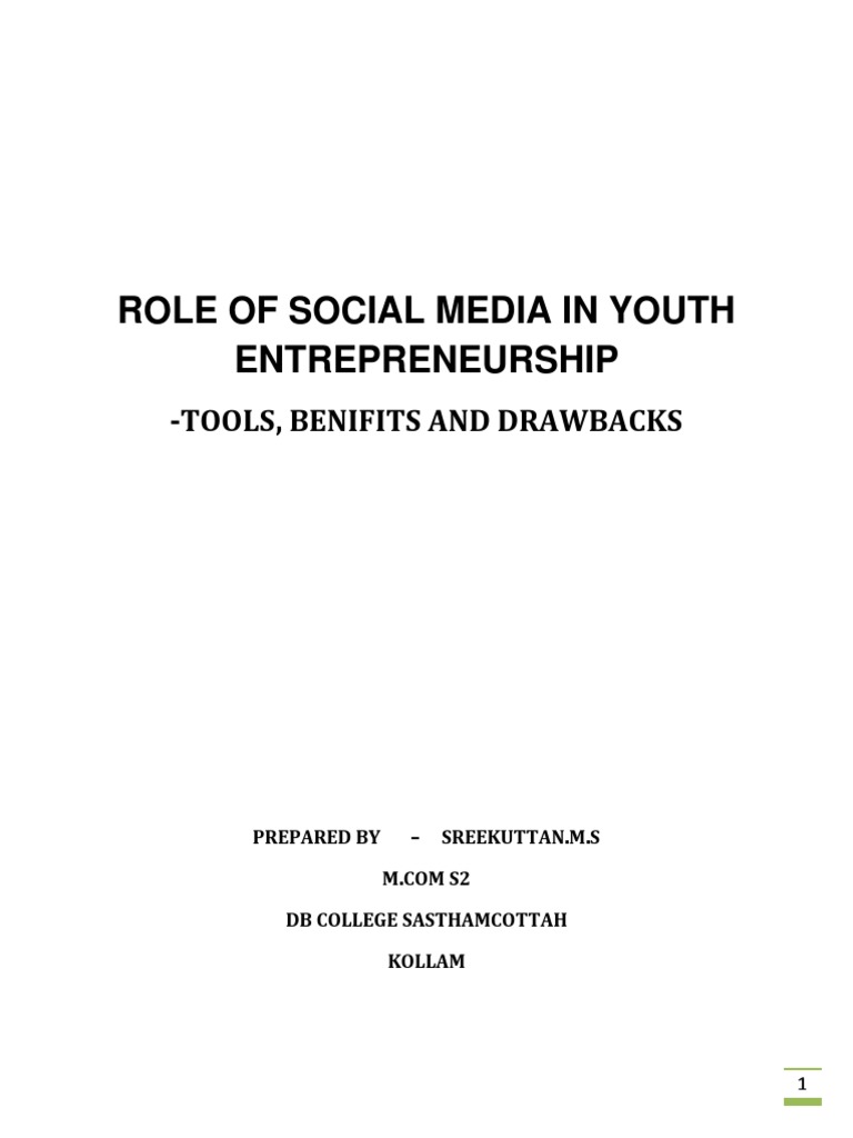Role of Social Media in Youth Entrepreneurship: - Tools, Benifits and ...
