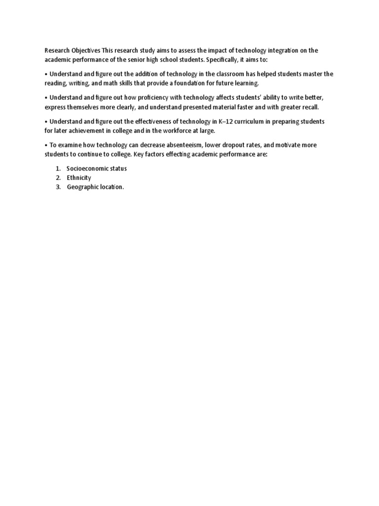 Research Objectives This Research Study Aims To Assess The Impact of ...