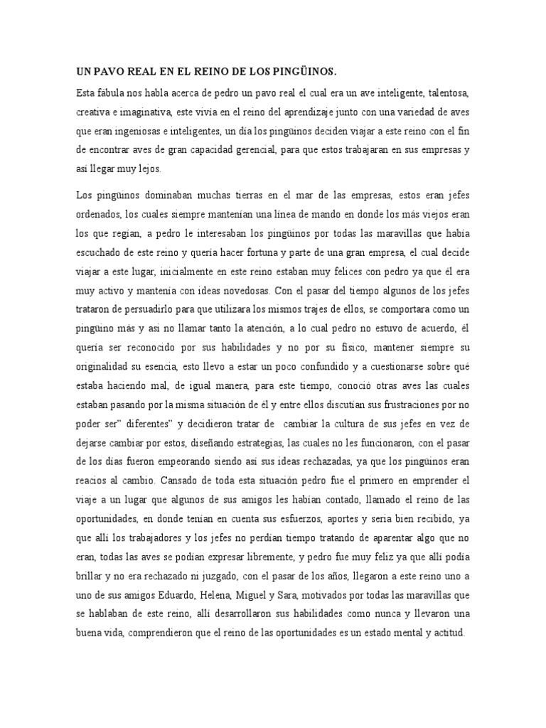 La Fábula del Pavo Real y los Pingüinos | PDF | Aves | Conceptos ...