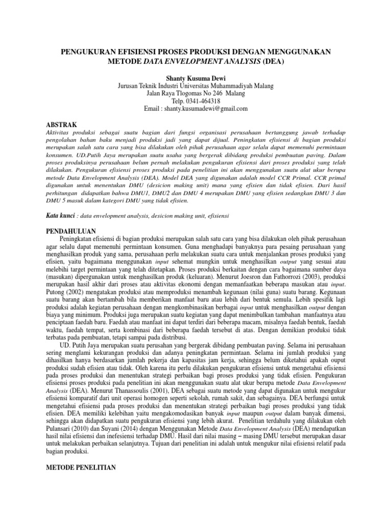 Pengukuran Efisiensi Proses Produksi Dengan Menggunakan Metode Data ...