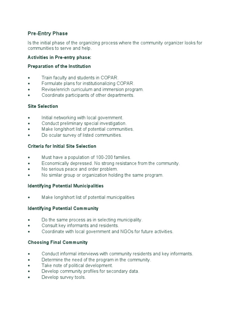 Key Concepts Pre-Entry Phase of Copar | PDF
