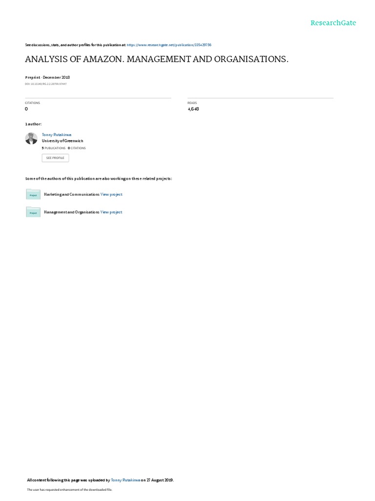 Analysis of Amazon. Management and Organisations.: December 2018 | PDF ...