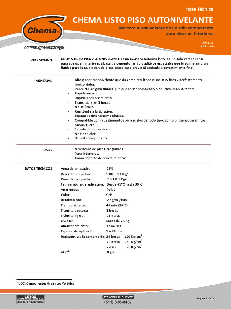Chema-Listo Piso-Autonivelante | PDF | Cemento | Pintar Chema-Listo Piso-Autonivelante | PDF | Cemento | Pintar