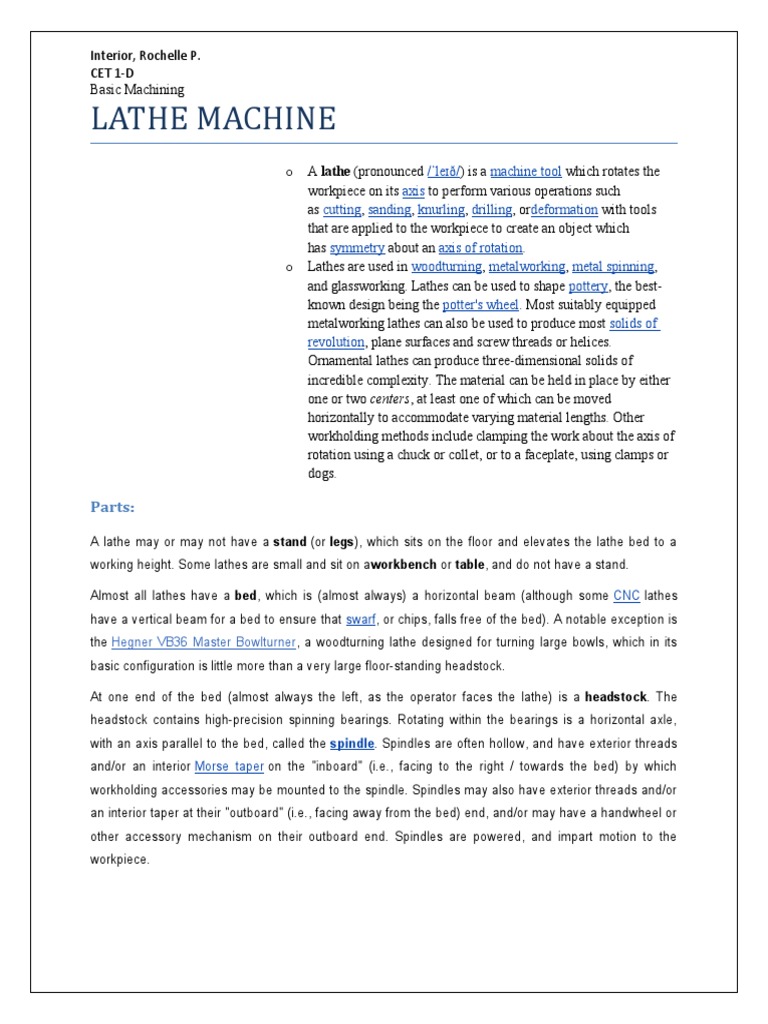 Lathe Machine | PDF | Machining | Woodworking