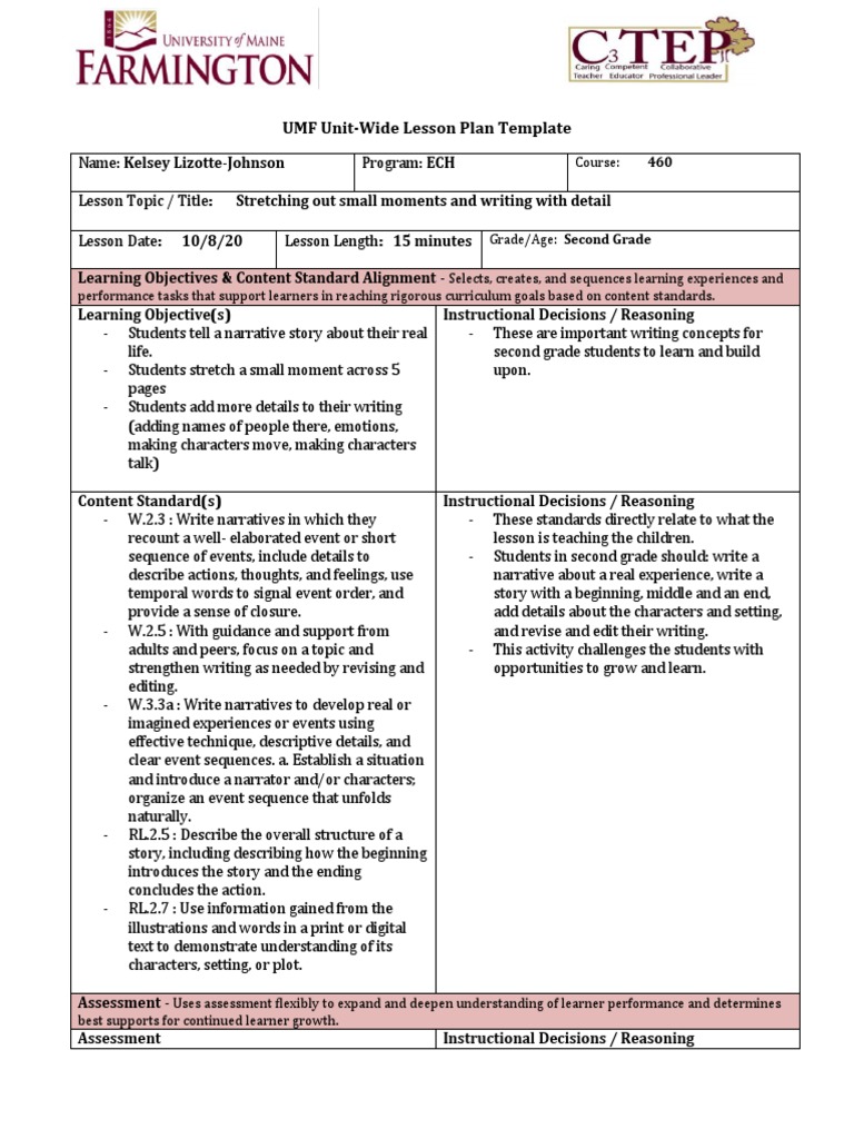 UMF Unit-Wide Lesson Plan Template | PDF | Educational Assessment ...