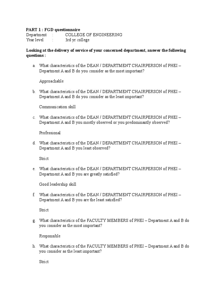FGD Questionnaire For Quali Analysis | PDF