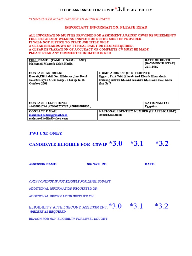 Candidate Must Delete As Appropriate Important Information, Please Read ...
