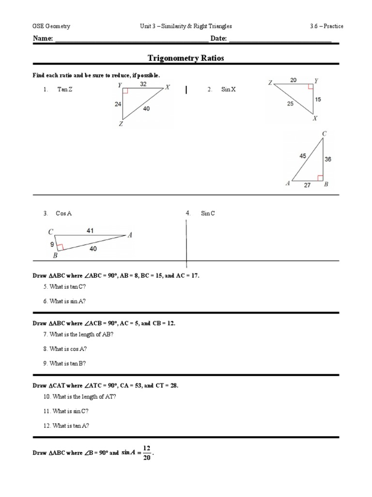 Trigonometric Ratios in Similar Triangles | PDF