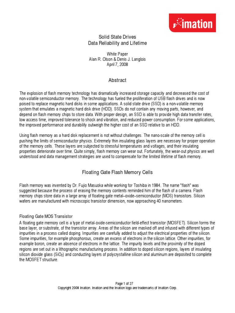 Solid State Drives Data Reliability and Lifetime: Floating Gate MOS Transistor | Download Free ...