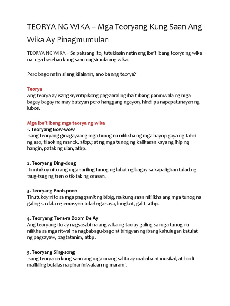 Teorya NG Wika | PDF