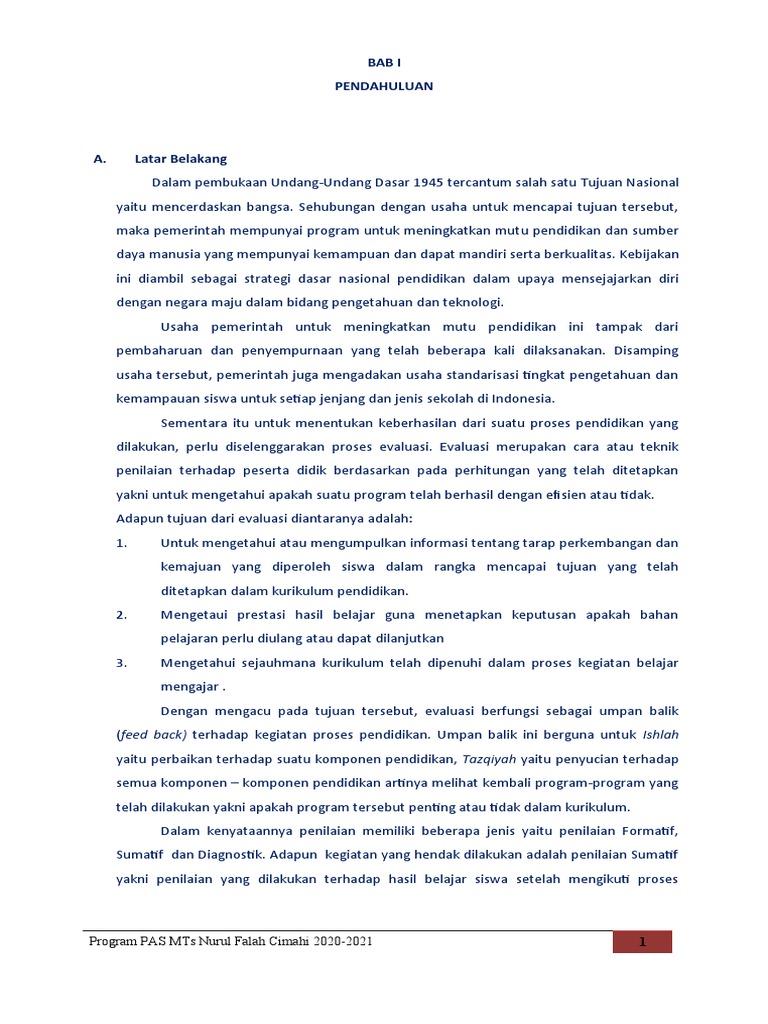 CONTOH Program Kerja PAS Ganjil 2020 | PDF