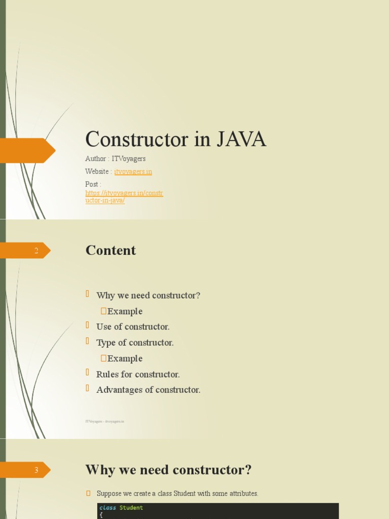 Constructor in Java: Author: Itvoyagers Website: Post | PDF ...