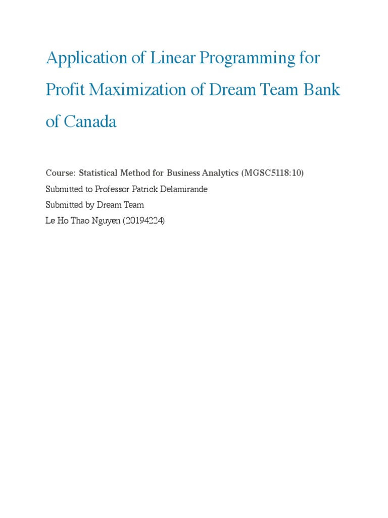Application of Linear Programming For Profit Maximization of Bank of ...