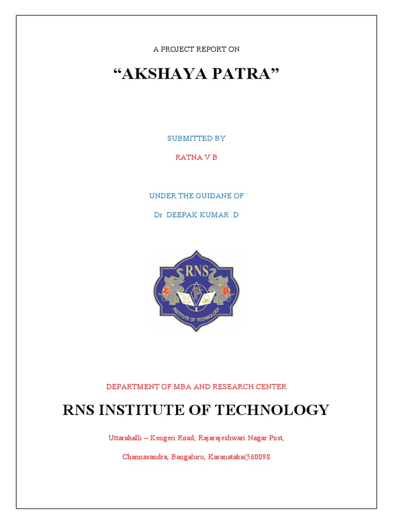 Akshaya Patra Project Report Overview | PDF | Computers
