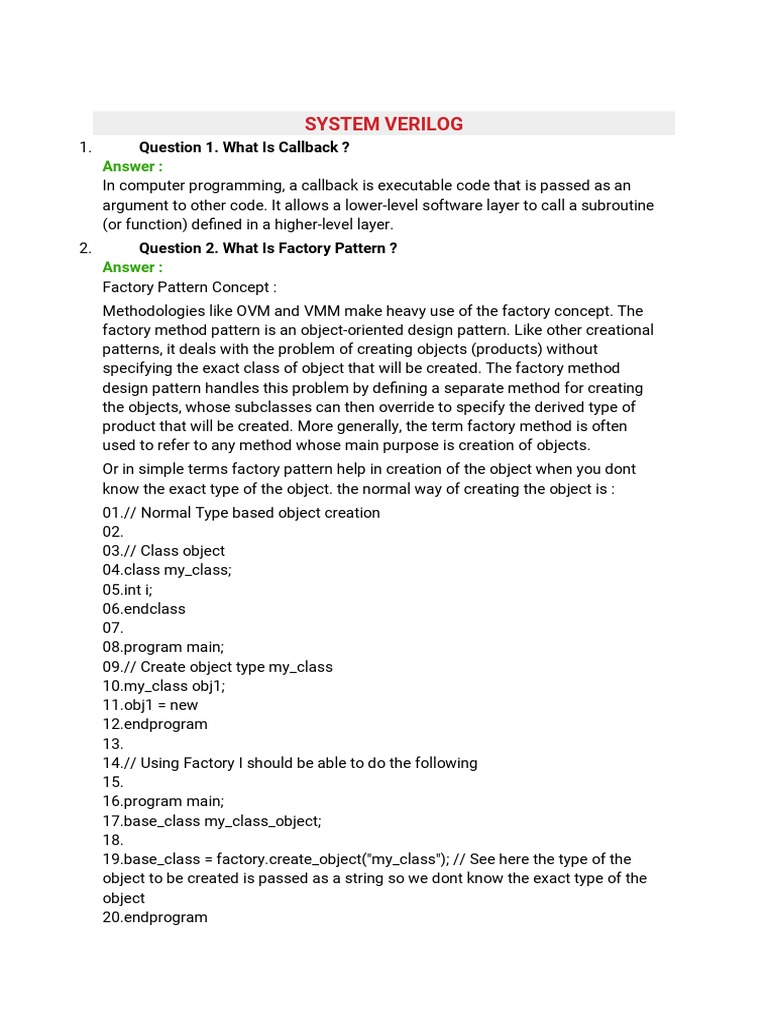 System Verilog: Question 1. What Is Callback ? | Download Free PDF | Method (Computer ...