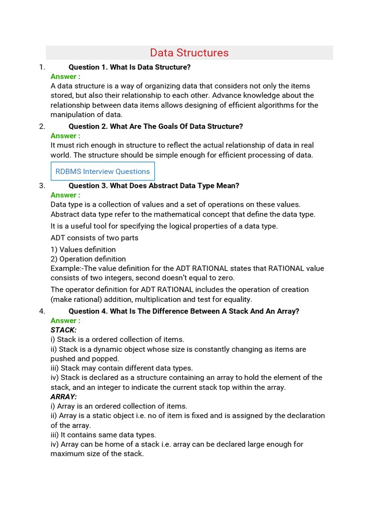 Data Structures Question 1 What Is Data Structure Pdf Queue Abstract Data Type