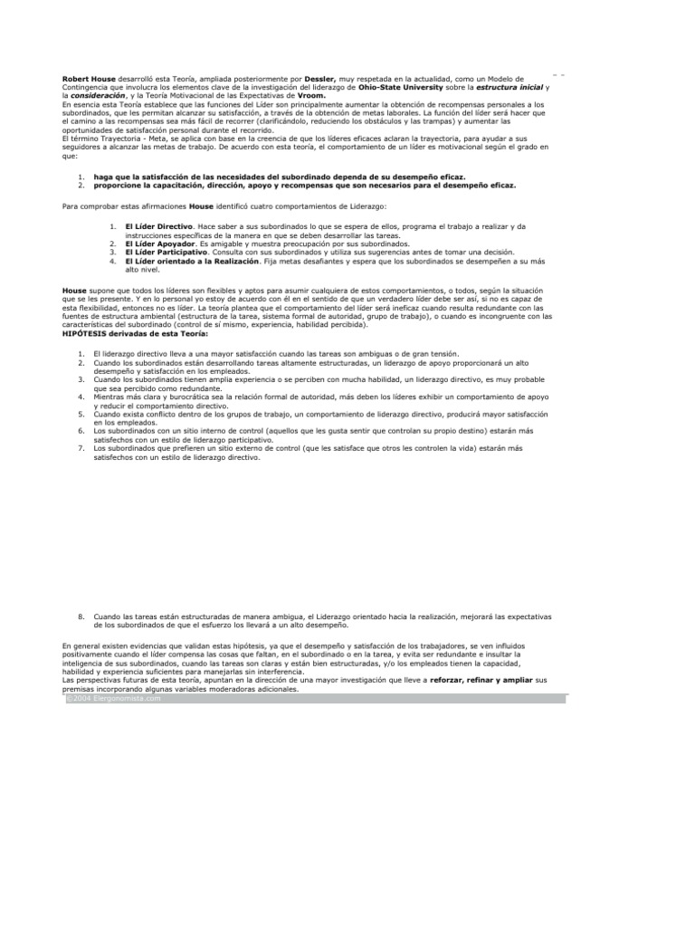 Modelo de Robert House OK | PDF | Liderazgo | Comportamiento