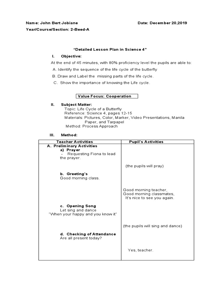 Detailed Lesson Plan in Science 4 | PDF | Butterfly | Lesson Plan