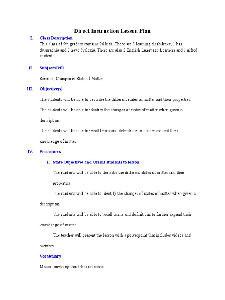 Direct Instruction Lesson Plan | PDF | Liquids | Matter