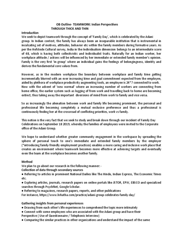 OB Outline-TEAMWORK: Indian Perspectives Through Thick and Thin | PDF ...