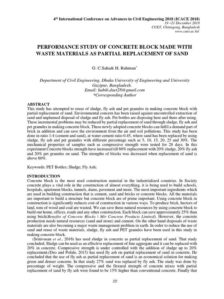 Performance Study of Concrete Block Made With Waste Materials As ...