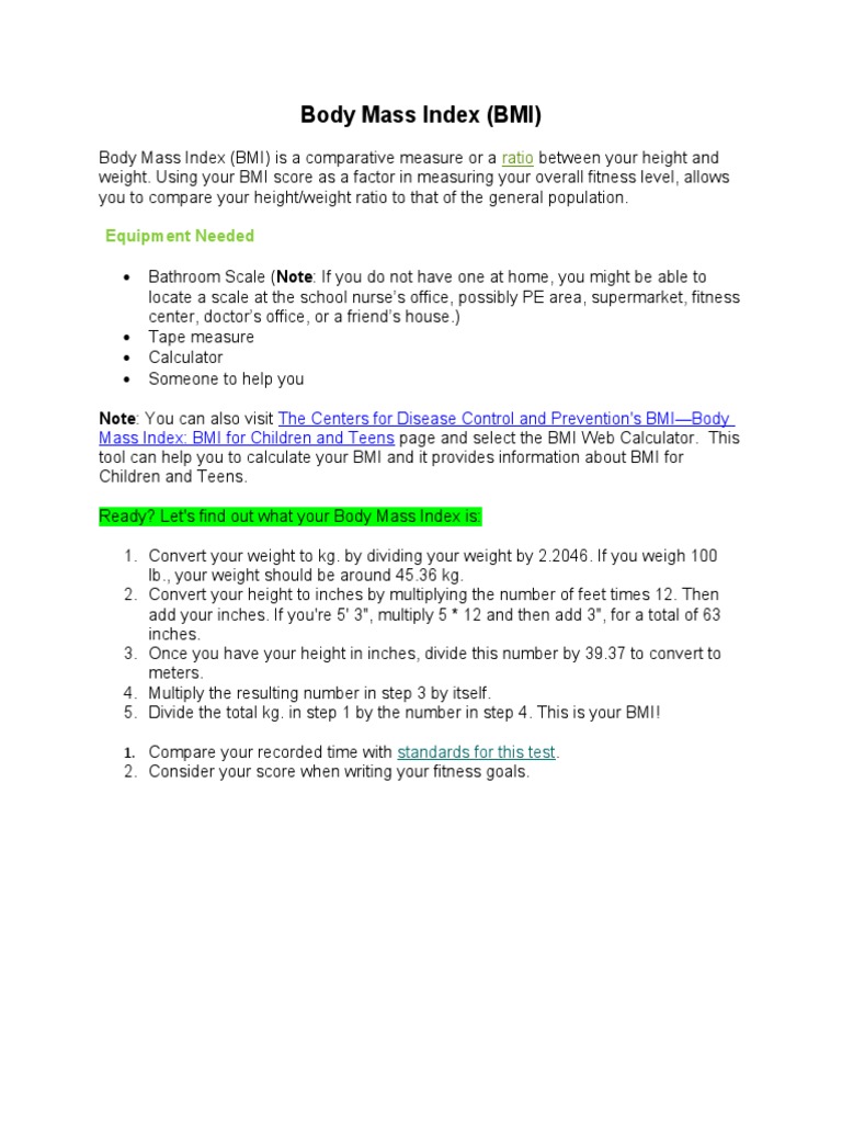 Elearning Fitness Tests HOW TO TEST Information | PDF | Body Mass Index ...