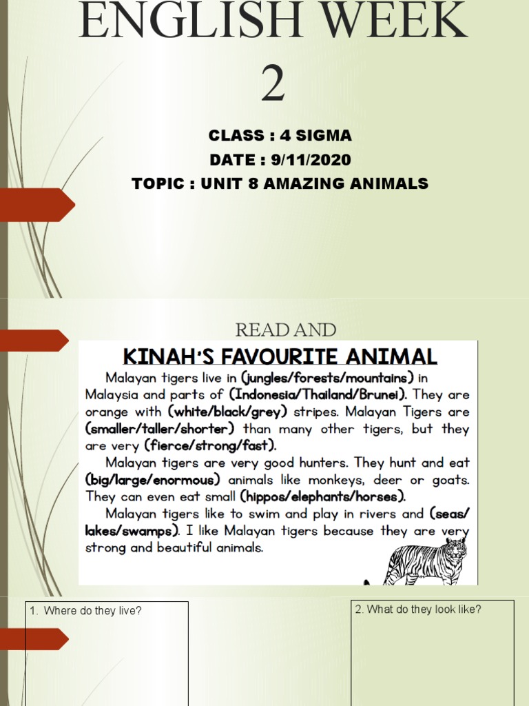 Class: 4 Sigma DATE: 9/11/2020 Topic: Unit 8 Amazing Animals | PDF