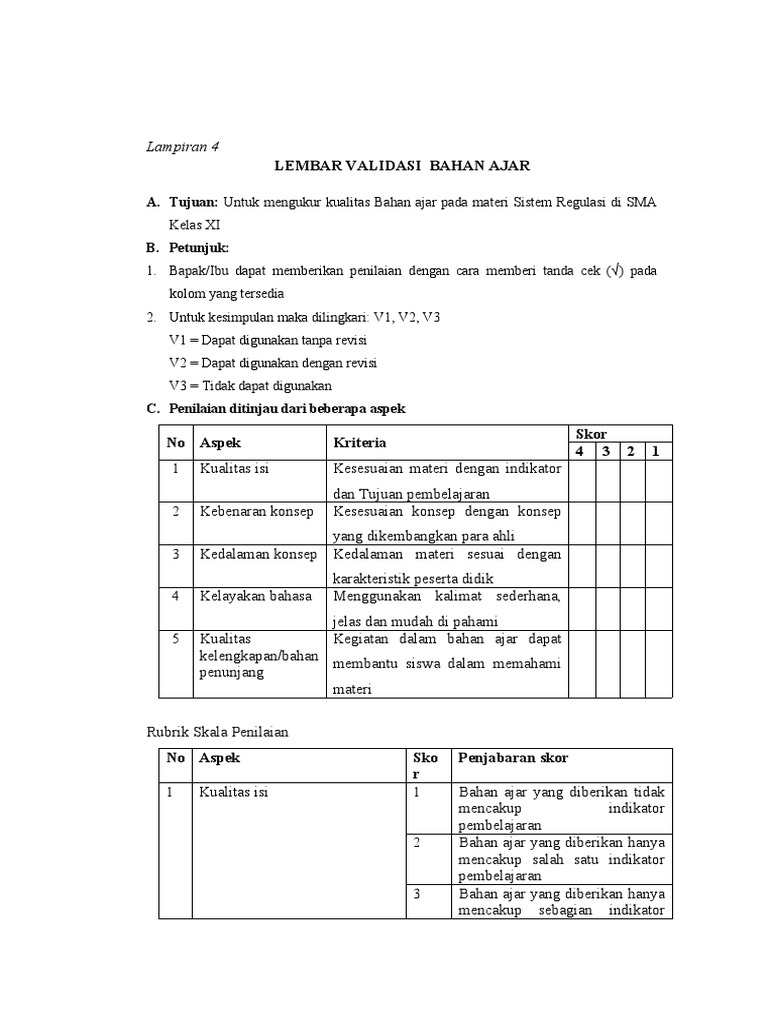 Lembar Validasi Bahan Ajar | PDF