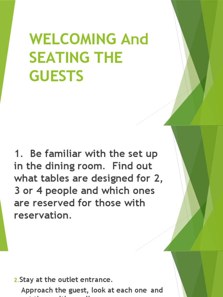 WELCOMING and SEATING THE GUESTS | PDF | Waiting Staff | Restaurant And ...