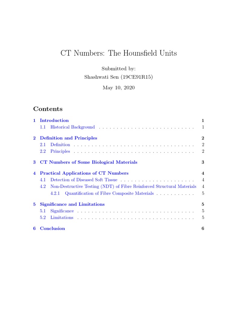 CT Numbers: The Hounsfield Units: Submitted By: Shashwati Sen ...