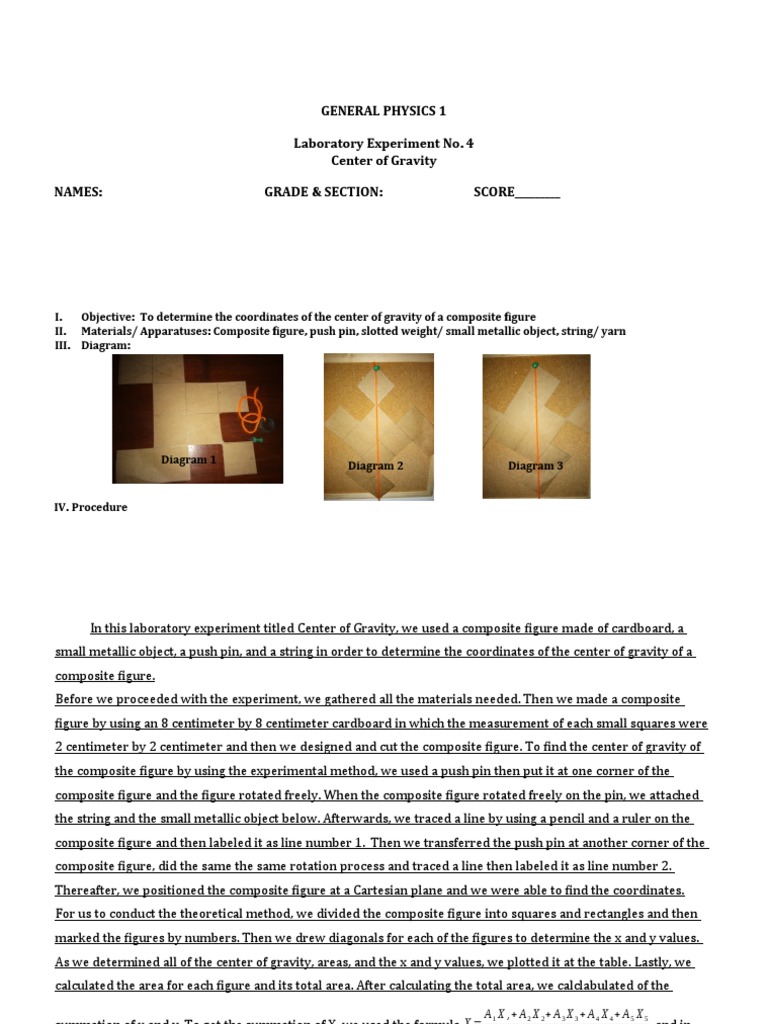General Physics 1 Laboratory Experiment No. 4 Center of Gravity Names ...