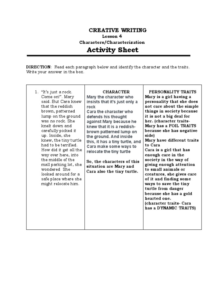 Activity 3 - Character - Traits Final | PDF