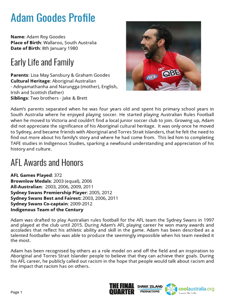 Adam Goodes | PDF | Indigenous Peoples Of Australia | Indigenous Peoples