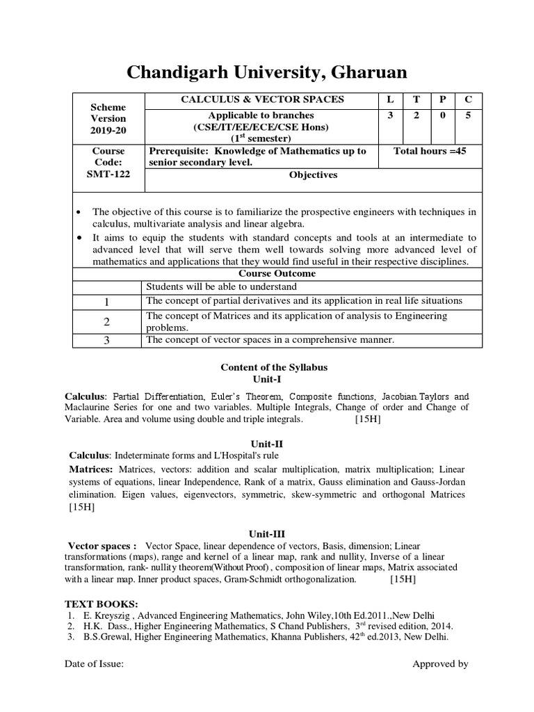 Chandigarh University, Gharuan: Calculus | PDF | Linear Algebra | Linear Map