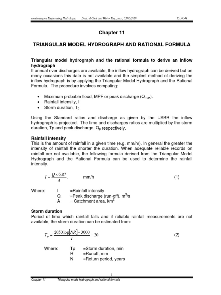 Triangular Model Hydrograph and Rational Formula 11 PDF | PDF ...