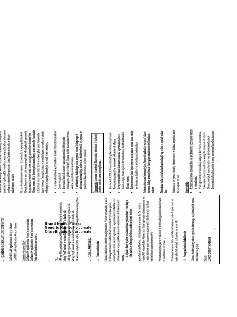 Brand Name: Taloxa Generic Name: Felbamate Classification: Carbamate ...