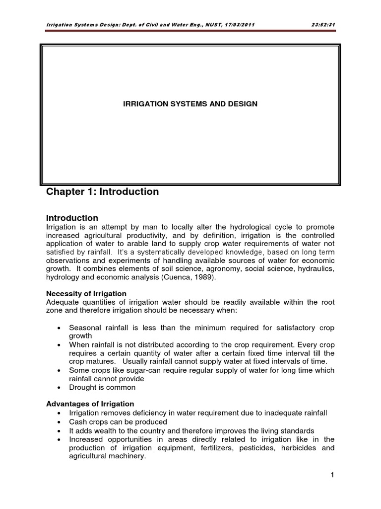 Irrigation Systems Design Notes 2011 | PDF | Soil | Evapotranspiration