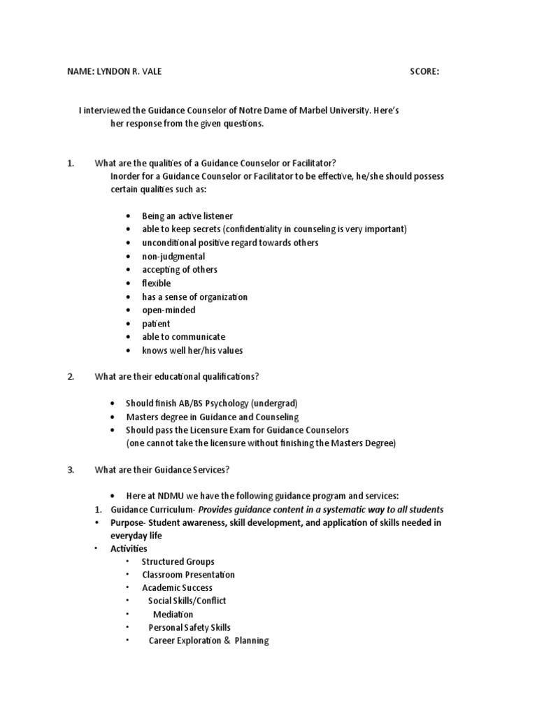 Assignment - Guidance Counselor | PDF | School Counselor | Cognition