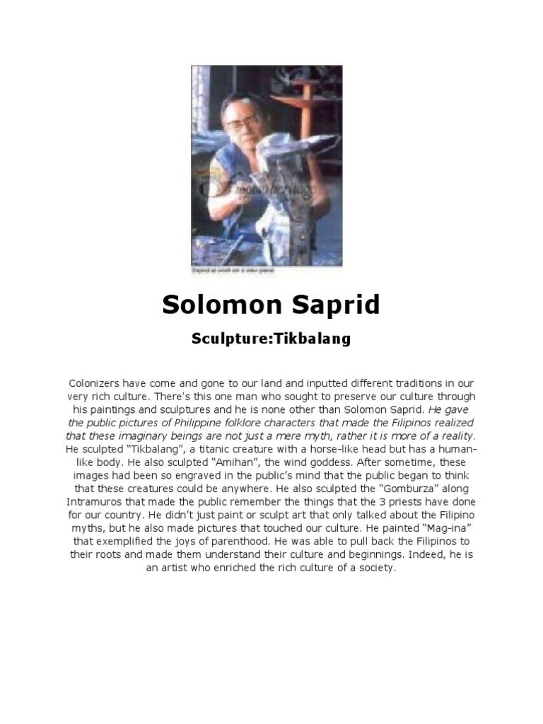 Solomon Saprid: Sculpture:Tikbalang | PDF | Sculpture | Paintings