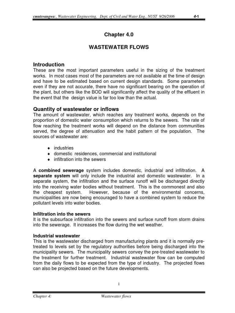 Chapter 4: Estimating Wastewater Flows and Strength for Design of ...